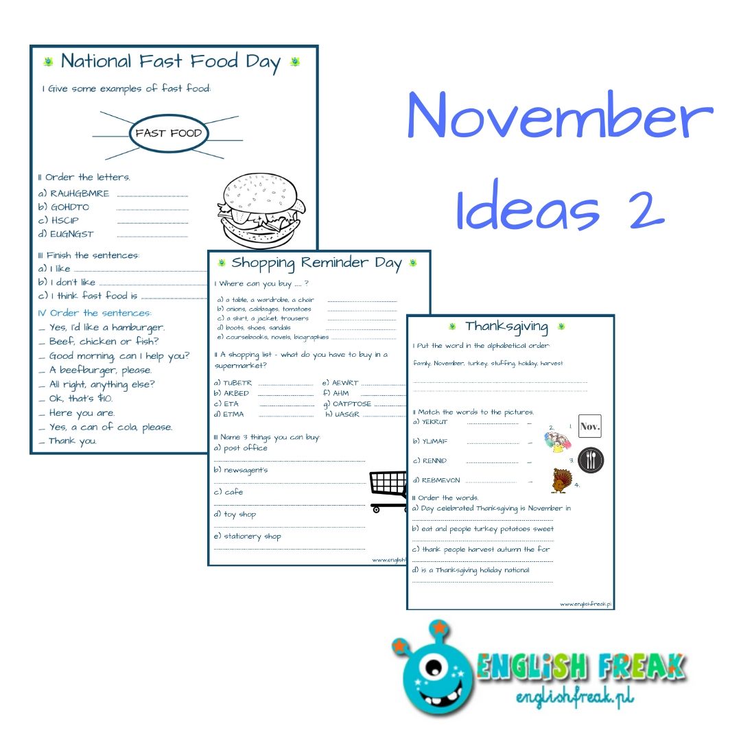 November Ideas Set - Thanksgiving, Fast Food, Shopping, Button Day ...