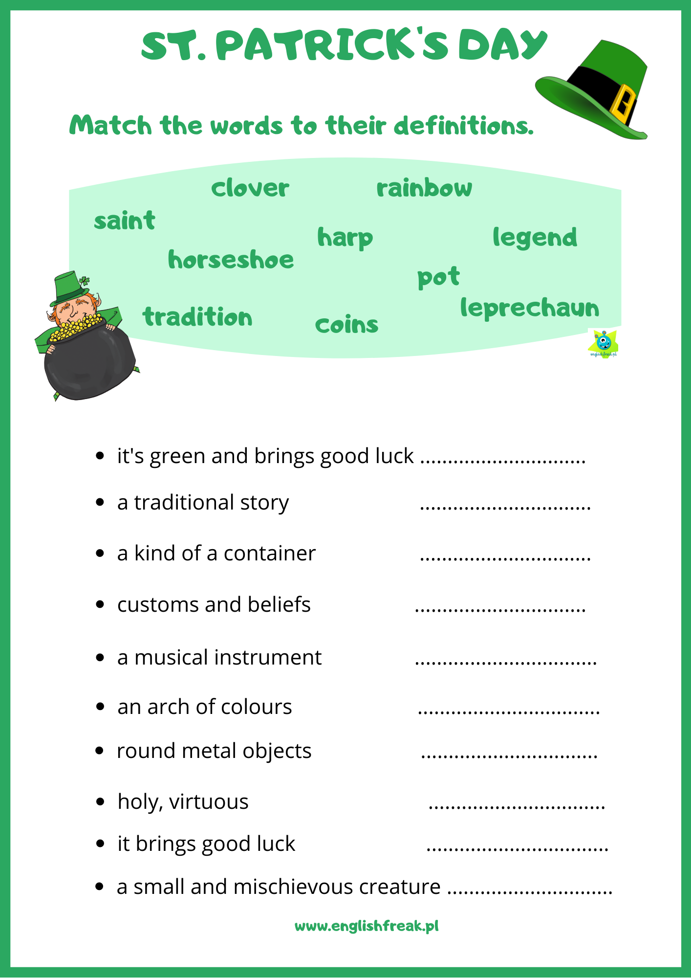 St.Patrick's Day Worksheets - English Freak | materiały edukacyjne